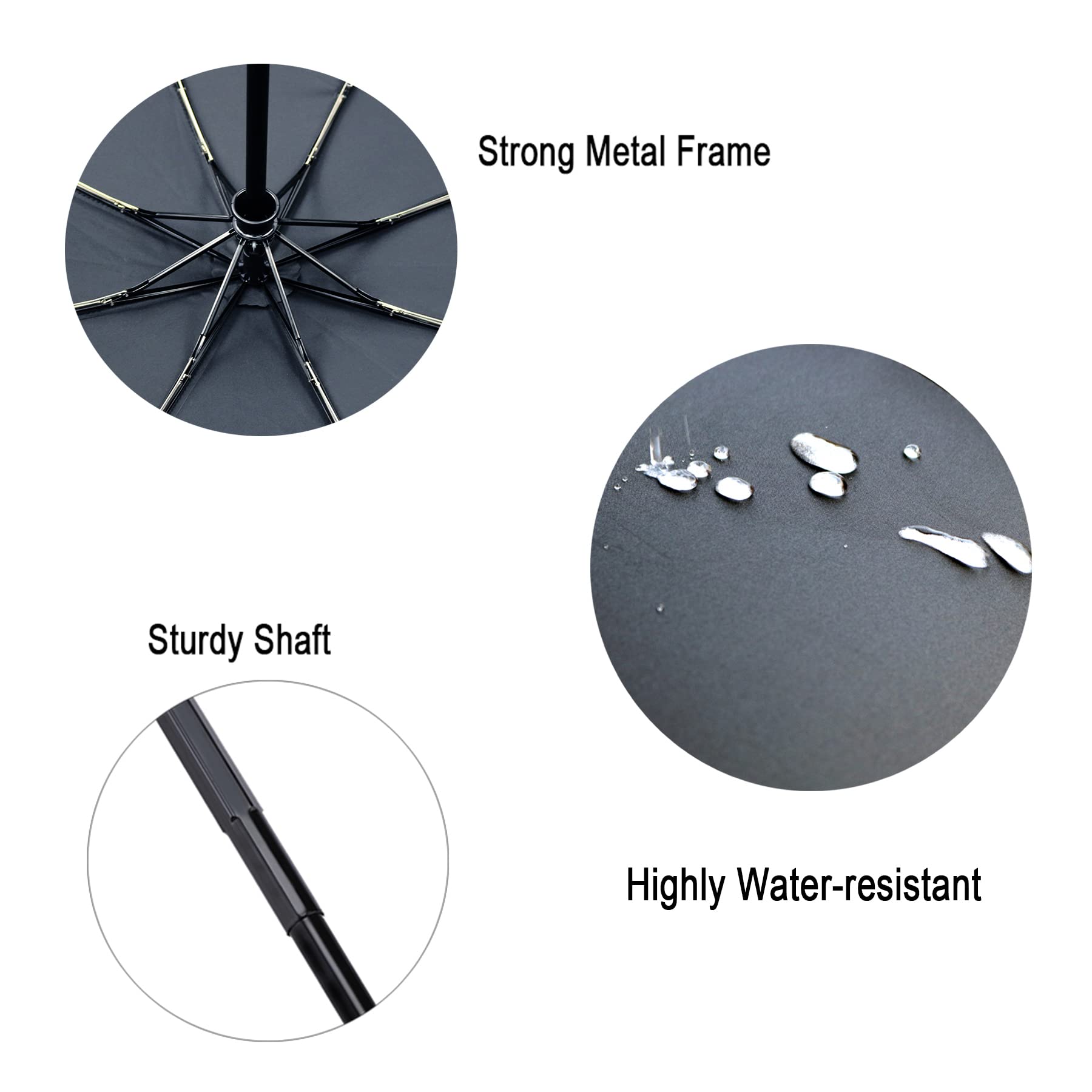 ANTI-REBOUND Travel Umbrella Windproof Compact Collapsible Light, Automatic, Strong and Portable, Wind Resistant, Folding Small Umbrella for Rain Black & Black