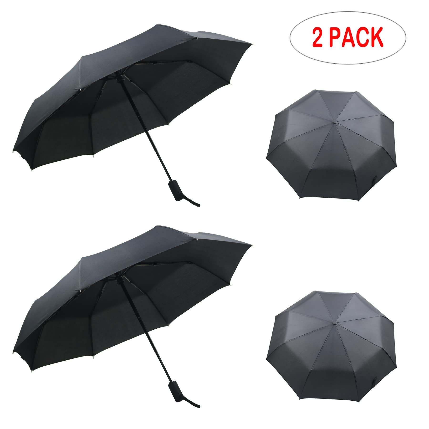 ANTI-REBOUND Travel Umbrella Windproof Compact Collapsible Light, Automatic, Strong and Portable, Wind Resistant, Folding Small Umbrella for Rain Black & Black