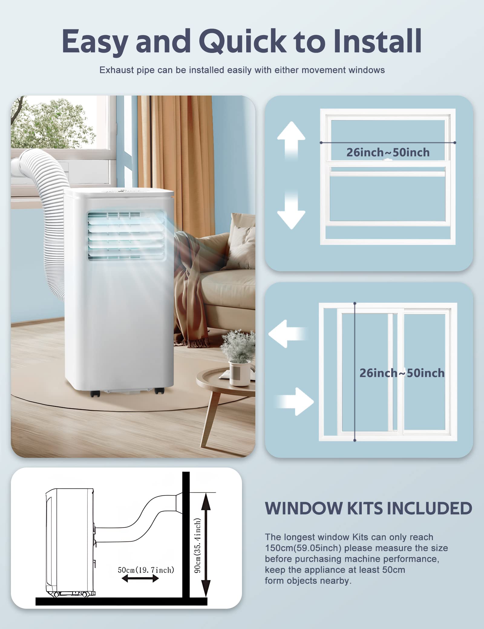 ZAFRO 8,000 BTU Portable Air Conditioners, Air Conditioners for Room up to 350 Sq.ft, Portable AC Unit with Remote/Digital Display/24Hrs Timer/Installation Kits for Home/Office/Dorms, White
