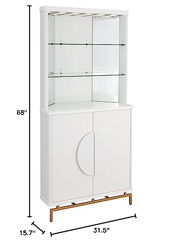 Home Source 68" Liquor Cabinet with Half Moon Handles and Metal Base, Ideal for Bars & Wine Cabinets and Kitchen Storage Cabinets, Wine Bar Cabinet with Storage for Kitchen,Dining Room,White