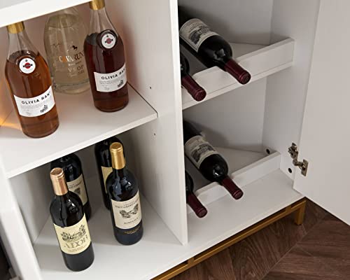 Home Source 68" Liquor Cabinet with Half Moon Handles and Metal Base, Ideal for Bars & Wine Cabinets and Kitchen Storage Cabinets, Wine Bar Cabinet with Storage for Kitchen,Dining Room,White