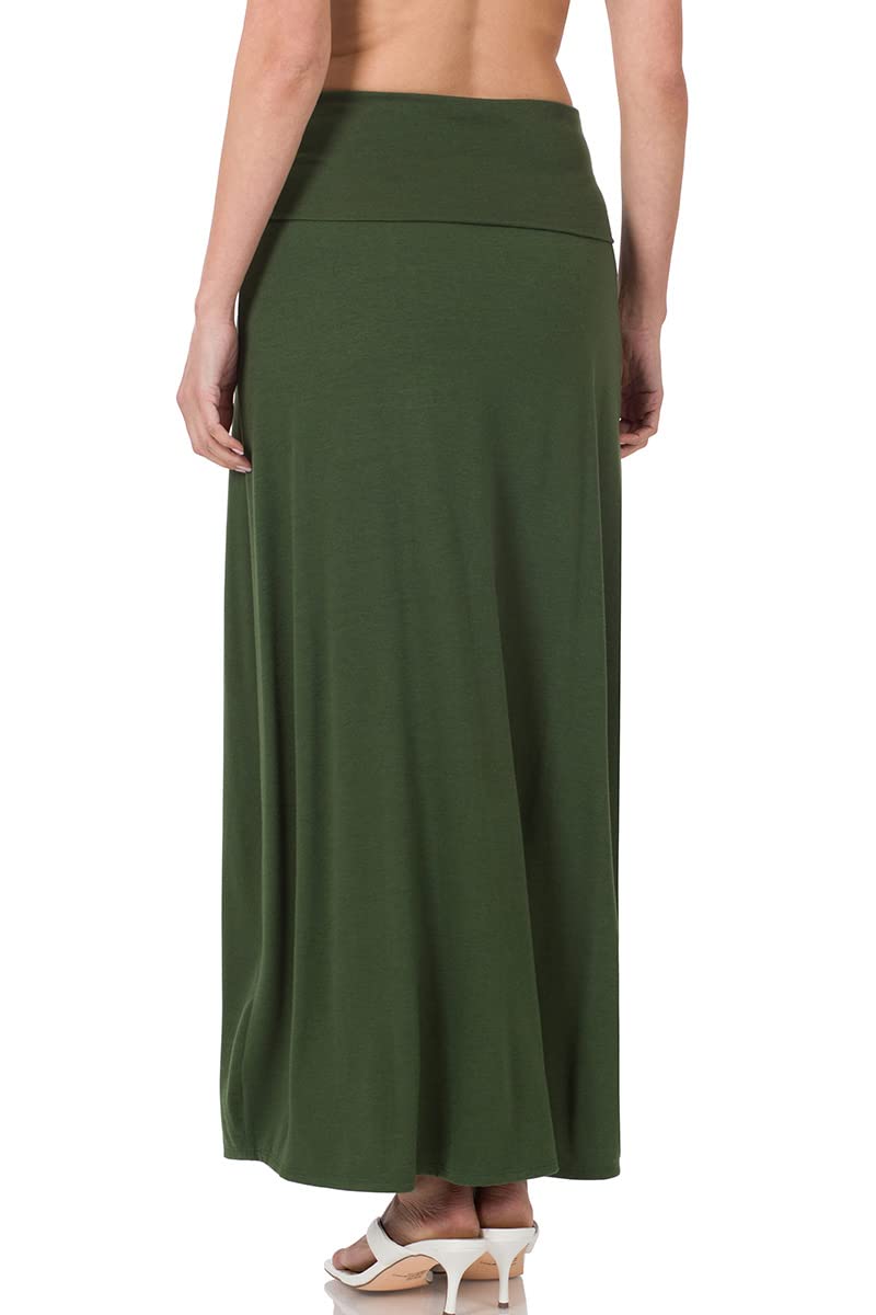 ShezPretty Women's Premium Fold Over High Waist Long Floor Length Maxi Skirt (XLarge, Army Green)