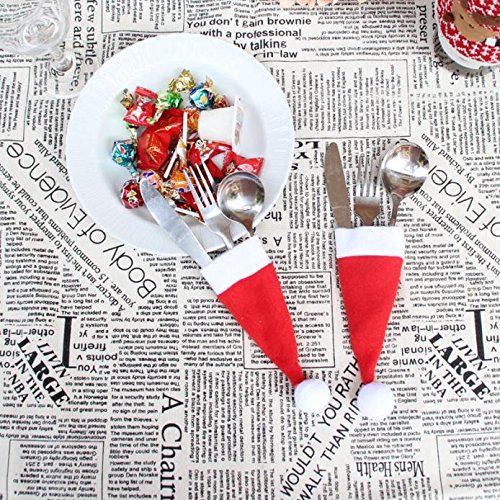 SUNTRADE Christmas Santa Hats Silverware Holders,Tableware Knife Fork Spoon Storage Bag,for Christmas Dinner Table,Set of 20