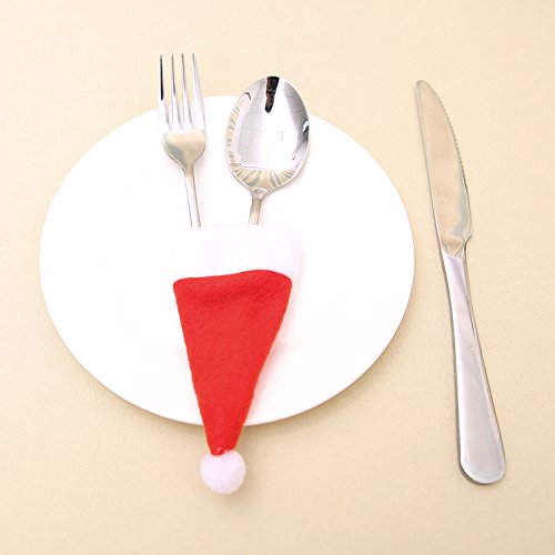 SUNTRADE Christmas Santa Hats Silverware Holders,Tableware Knife Fork Spoon Storage Bag,for Christmas Dinner Table,Set of 20