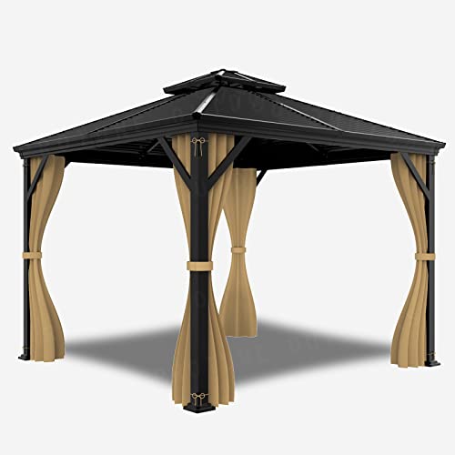 PROTUNE OUTDOORS 12-ft x 12-ft Gazebo Curtains,Privacy Sidewall Set 4-Panel Universal Replacement Shade Curtains Set,Protecting Side Walls (Only Curtain)-Khaki