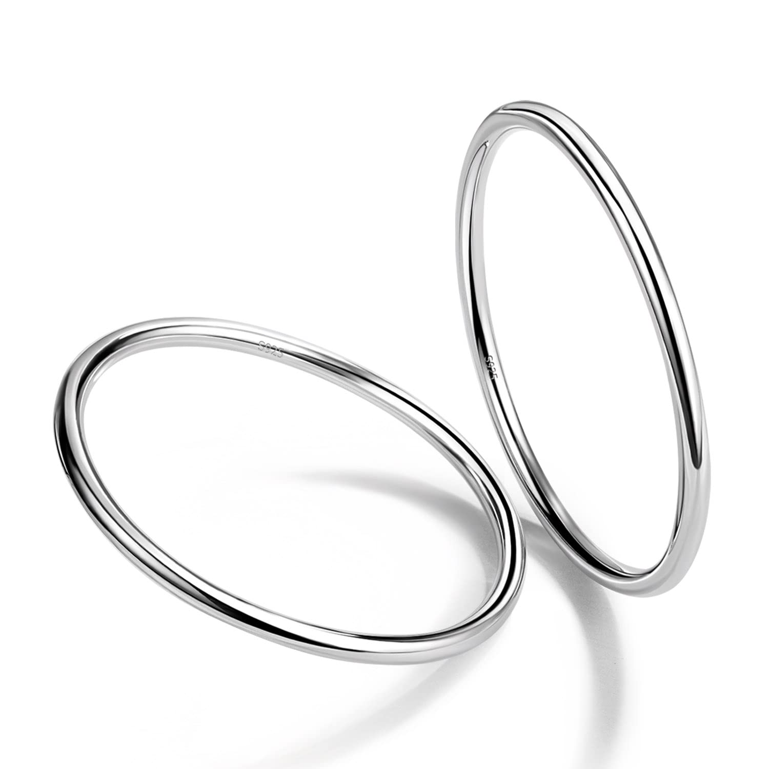 H&Beautimer Solid 925 Sterling Silver Italian Handmade Minimalist 4MM Bracelet for Women's Charm Jewelry 60-65MM Bangle 1/2/3 Set Birthday Gift (2set, 68MM)