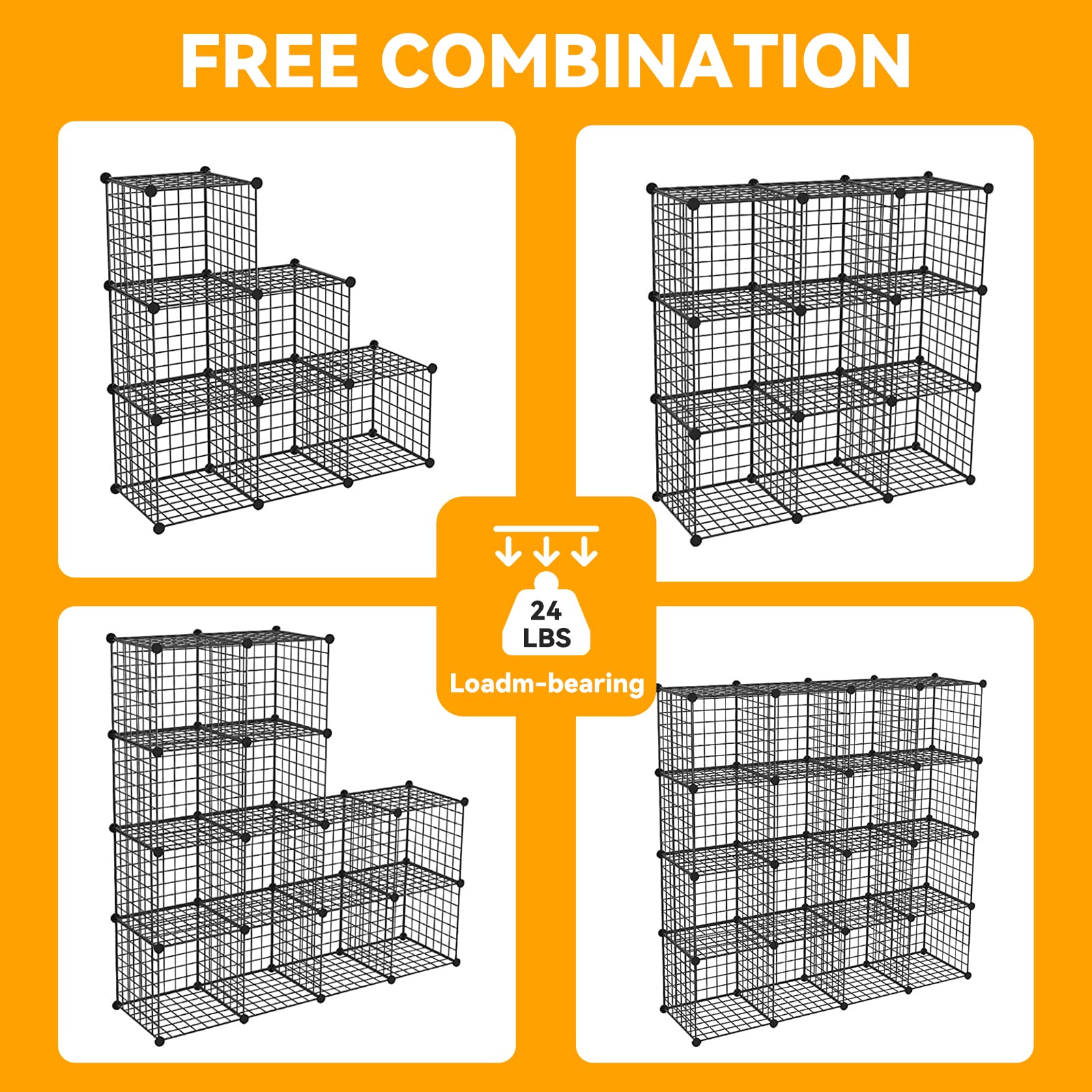 HUBSON Wire Cube Storage Organizer, Book/Toy/Craft/Potted Plants and petCloset Organizers and Storage Shelves, 9-Cube Freely Combinable Metal Grids Storage Shelf,Black Iron