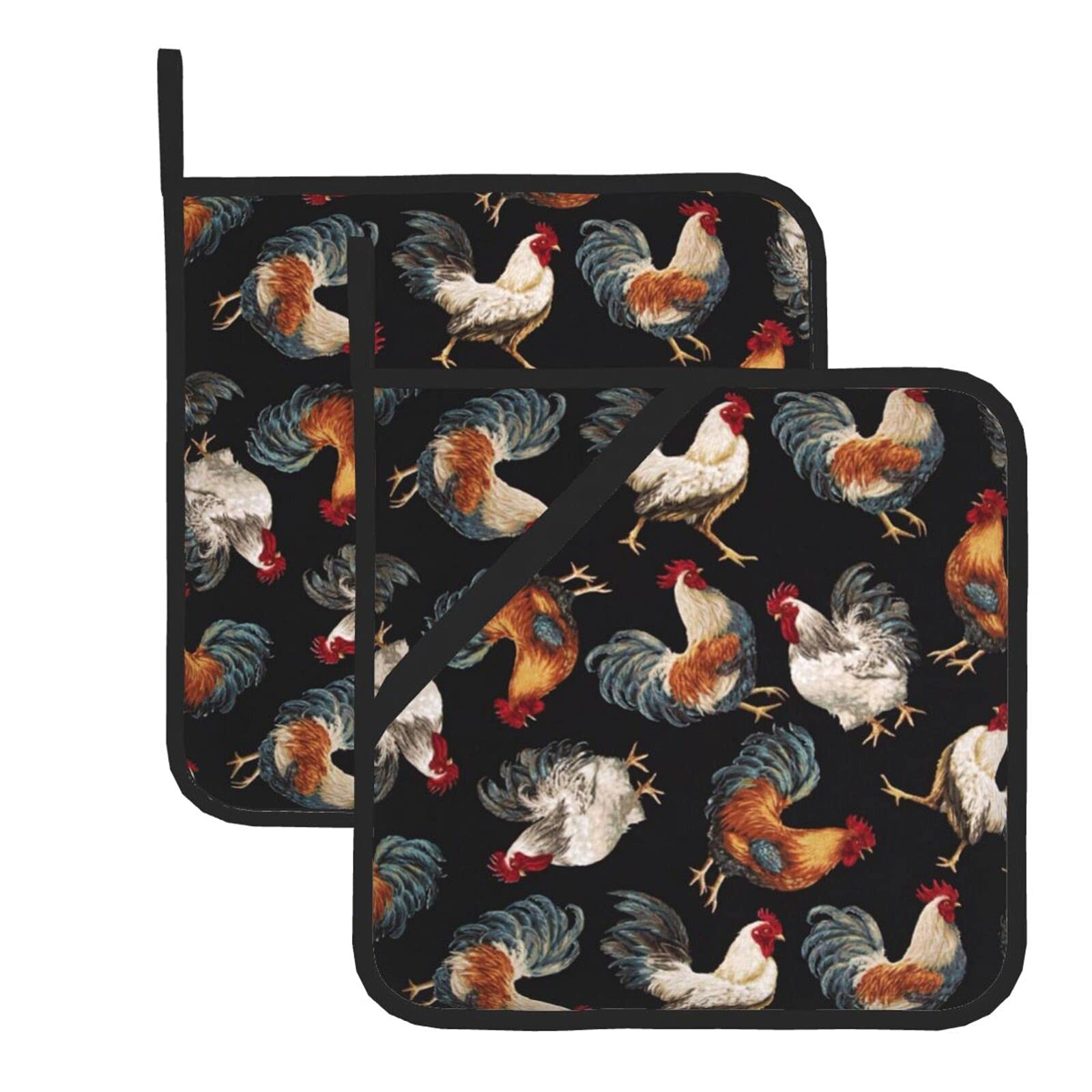 French Roosters Heat Resistant Potholders 8x8 in French Roosters Kitchen Pot Holders Sets Hot Handle for BBQ Cooking Baking Grilling Microwave Barbecue Four Seasons Hot Pads