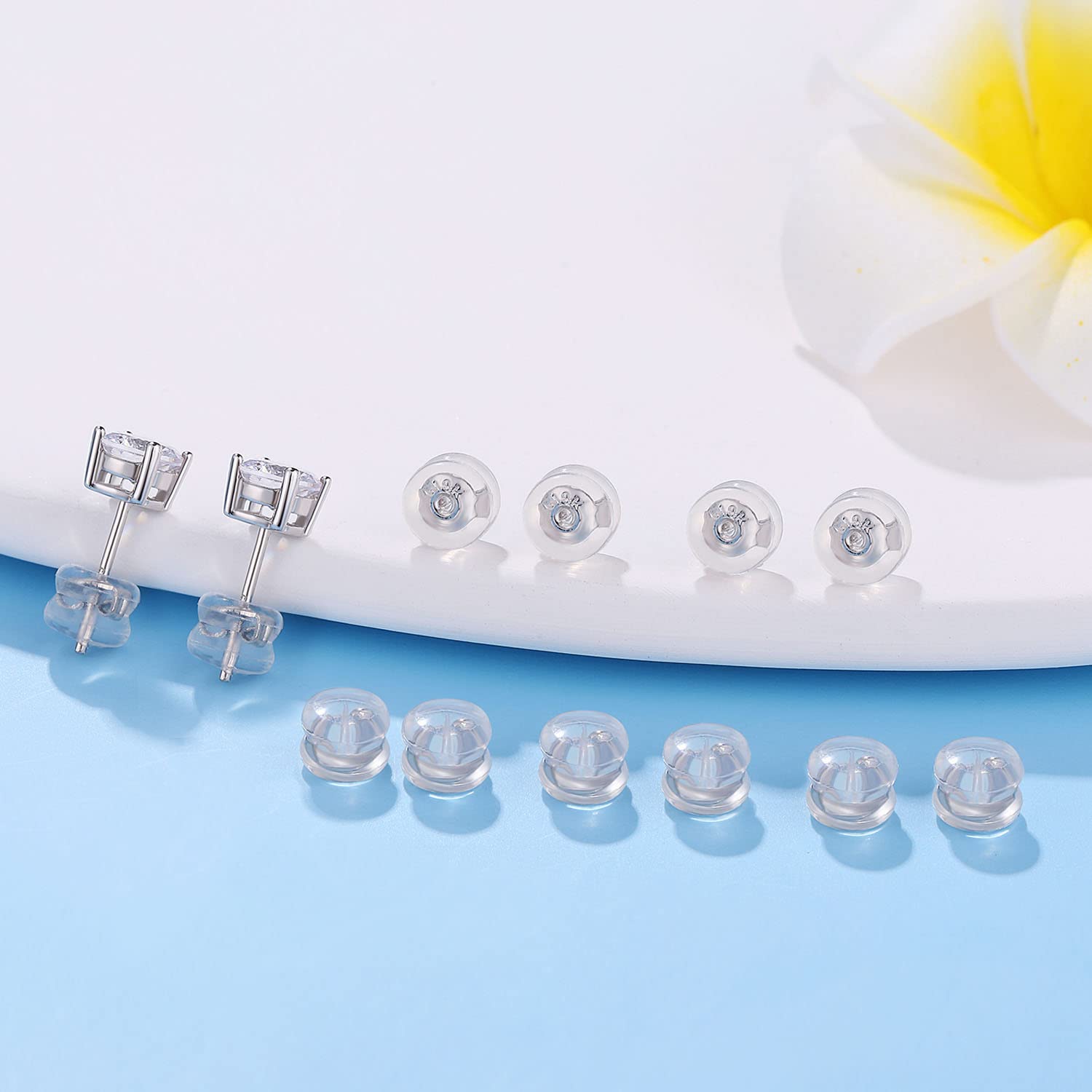 Kerryjewl 18K Gold Locking Secure Earring Backs for Studs, Silicone Earring Backs Replacements for Studs/Droopy Ears, No-Irritate Hypoallergenice Earring Backs for Women Men(White Gold)