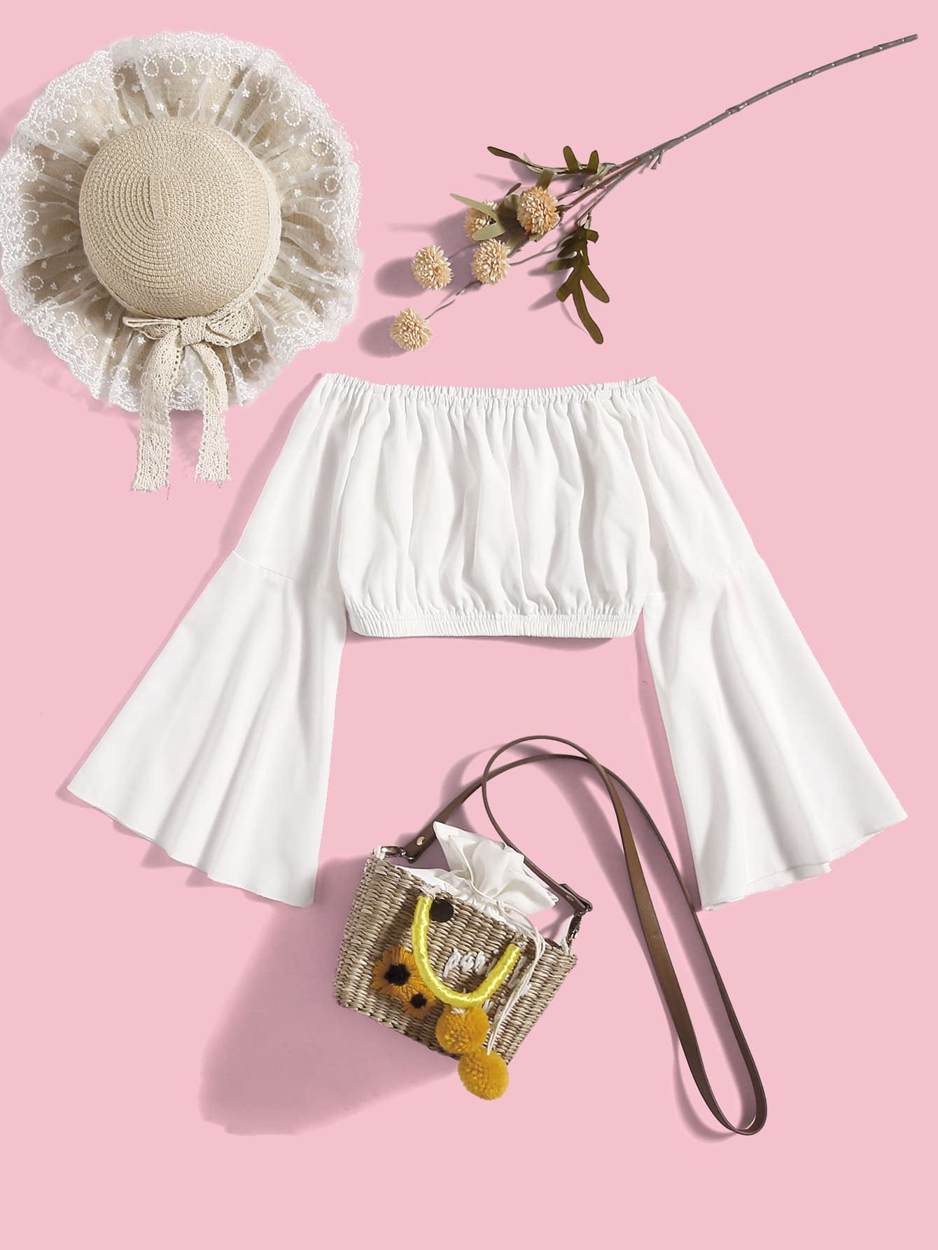 Floerns Girls Off The Shoulder Flounce Long Sleeve Ruched Blouse Crop Tops White 8 Years