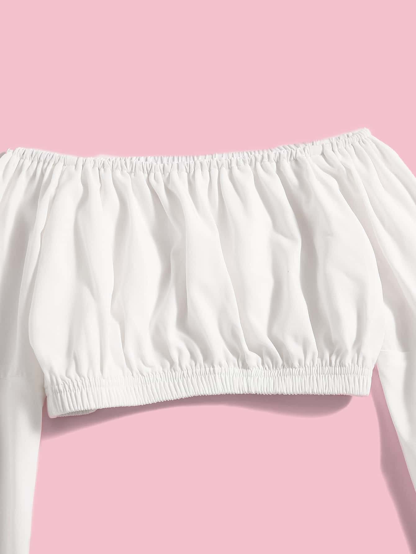 Floerns Girls Off The Shoulder Flounce Long Sleeve Ruched Blouse Crop Tops White 8 Years