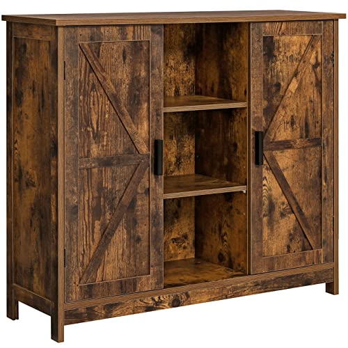 WEENFON Buffet Cabinet, Sideboard, Coffee Bar Cabinet, Storage Cabinet with 2 Barn Doors and 3 Adjustable Shelves, for Living Room, Kitchen, Hallway, Rustic Brown