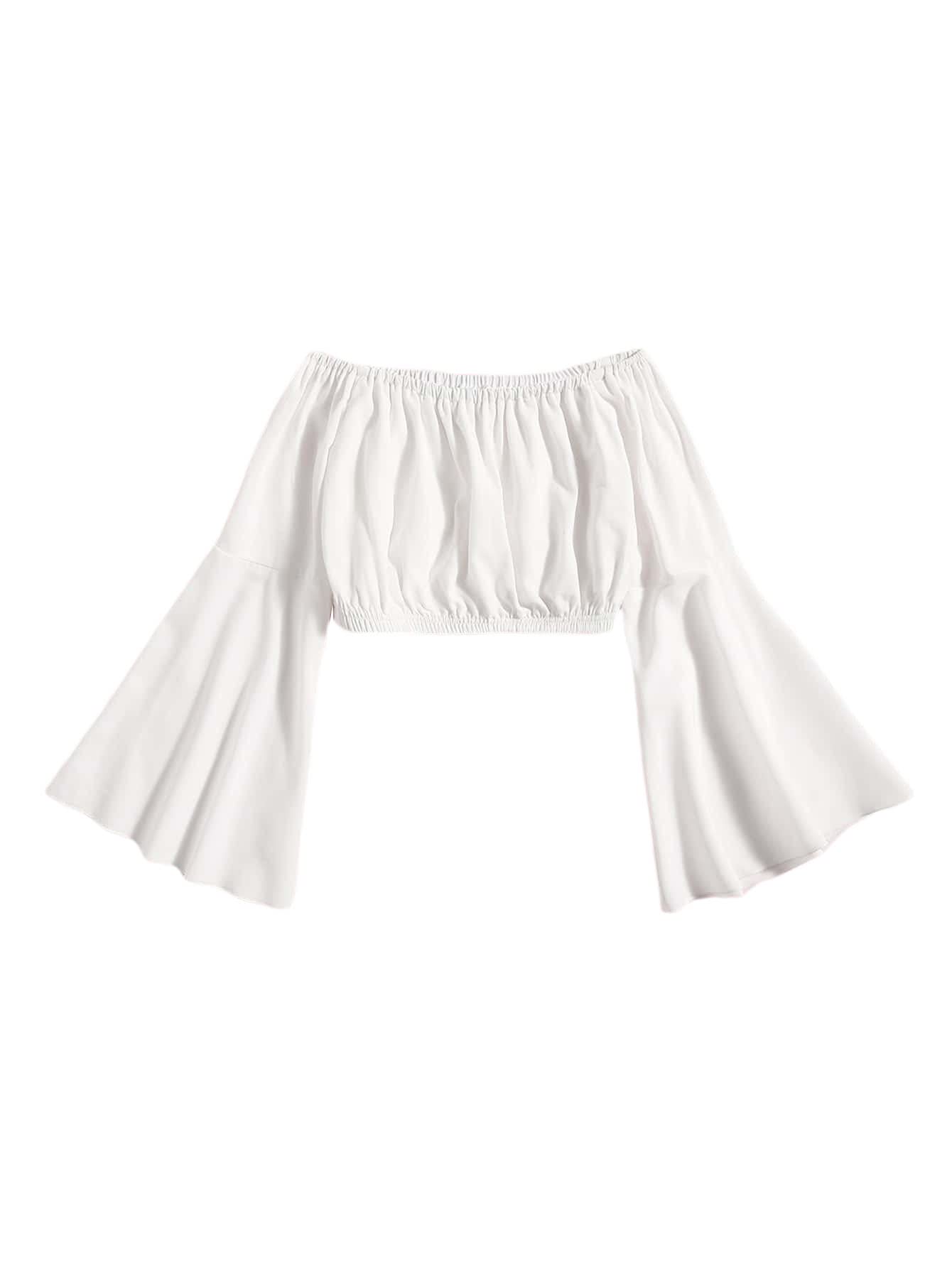 Floerns Girls Off The Shoulder Flounce Long Sleeve Ruched Blouse Crop Tops White 8 Years
