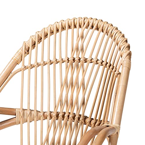 bali & pari Jayden Modern Bohemian White Fabric Upholstered and Natural Rattan Accent Chair