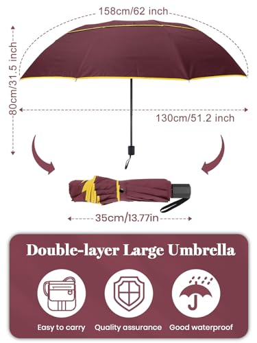 Kalolary 62 Inch Golf Umbrella Extra Large Folding Umbrella Rainproof Compact Umbrella Oversize Double Canopy Vented Waterproof Stick Travel Umbrellas for Women & Men Family Home Use (Red)