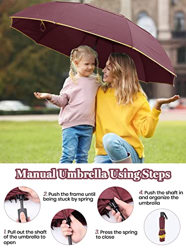Kalolary 62 Inch Golf Umbrella Extra Large Folding Umbrella Rainproof Compact Umbrella Oversize Double Canopy Vented Waterproof Stick Travel Umbrellas for Women & Men Family Home Use (Red)