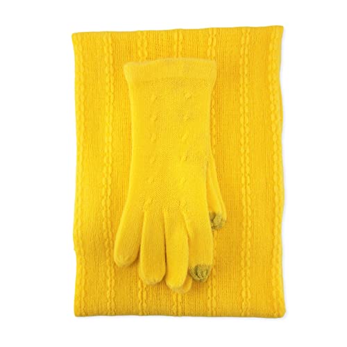 BRUCERIVER Women's Knit Scarf & Glove Set Touchscreen Function Cashmere Feel Cable Design (Lemon Yellow)