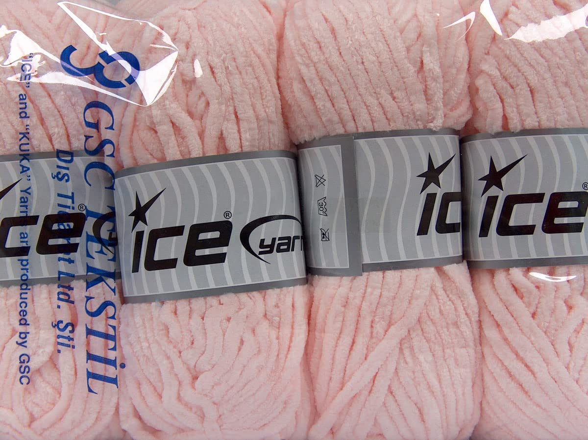 Lot of 4 x 100gr Skeins Ice Yarns Velvet Chenille Hand Knitting Yarn Baby Pink