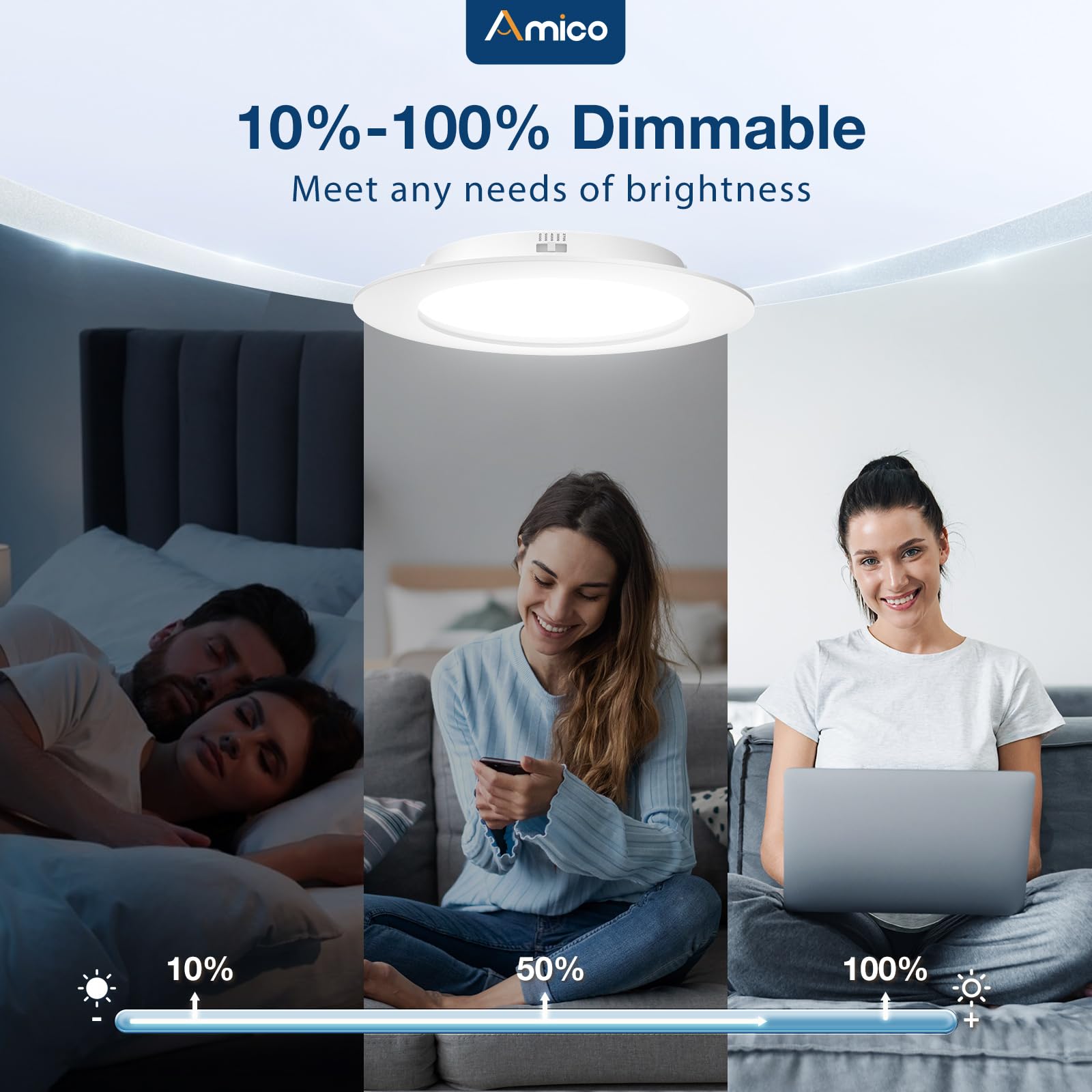 Amico 5/6 inch 5CCT LED Recessed Lighting 20 Pack, Dimmable, IC Rated, 12.5W=100W, 950LM Can Lights with Baffle Trim, 2700K/3000K/4000K/5000K/6000K Selectable, Retrofit Installation - ETL & FCC