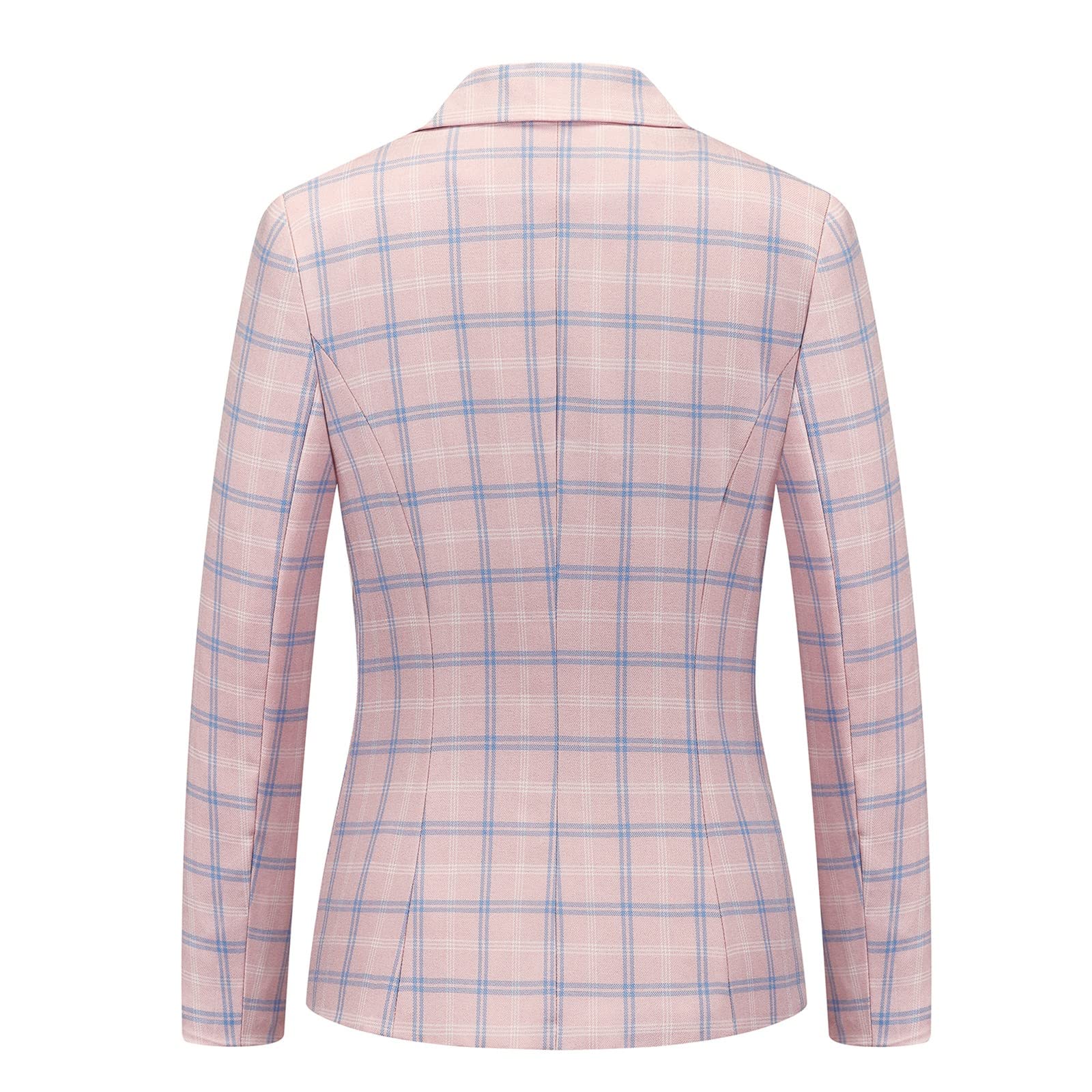 Womens 2 Piece Plaid Suits Set Business Office One Button Blazer Jacket Casual Long Sleeve Pant Suit Set(Pink,Medium)