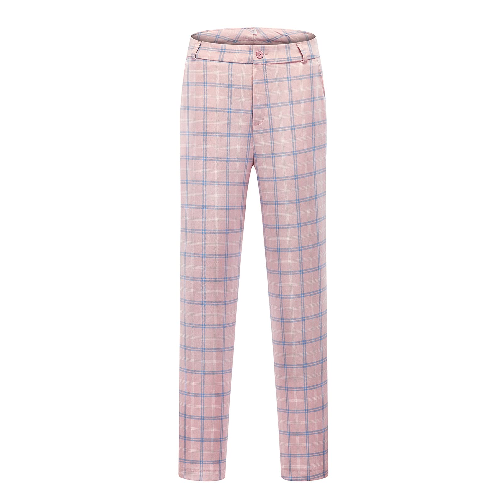 Womens 2 Piece Plaid Suits Set Business Office One Button Blazer Jacket Casual Long Sleeve Pant Suit Set(Pink,Medium)