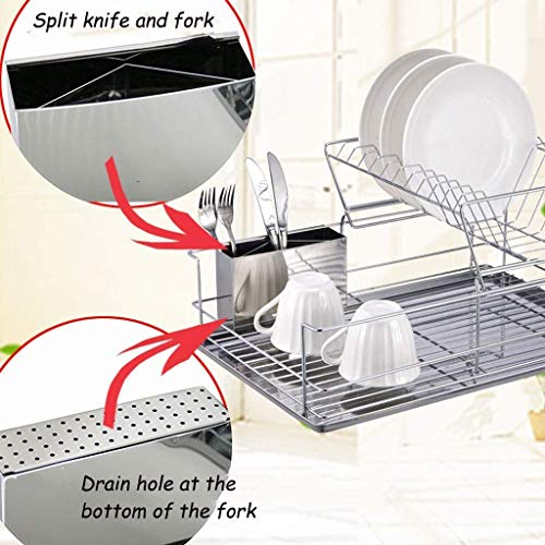 SDGH Stainless Steel Bowl Drain Rack - Double-Layer Tableware Storage Rack 47*33.5*32cm