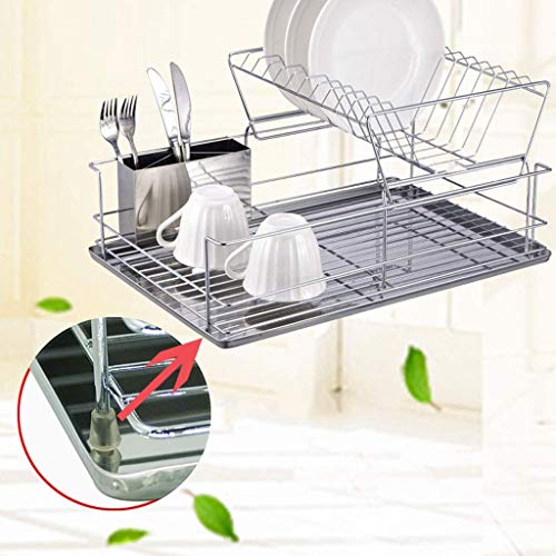 SDGH Stainless Steel Bowl Drain Rack - Double-Layer Tableware Storage Rack 47*33.5*32cm