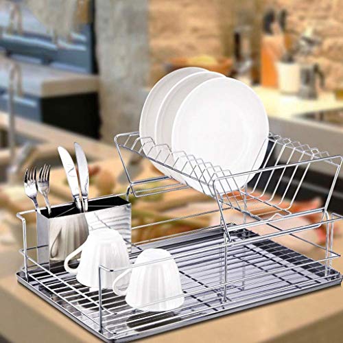SDGH Stainless Steel Bowl Drain Rack - Double-Layer Tableware Storage Rack 47*33.5*32cm