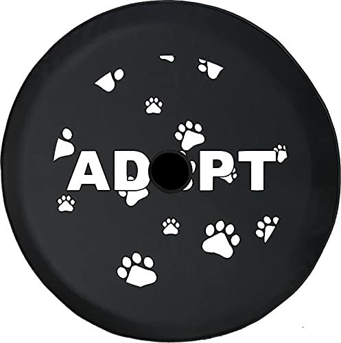Funny Spare Tire Wheel Cover for Camper SUV Trailer Truck RV JP Thick PVC Leather | Adopt Dog Paw Prints Black 33 Inch with Backup Camera Hole