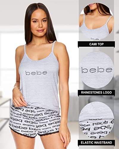 bebe Womens 2 Piece Pajama Set Pajama Set - Tank Top and Lounge Shorts Sleepwear PJ Set (Heather Grey, Large)