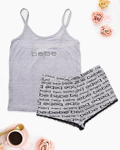 bebe Womens 2 Piece Pajama Set Pajama Set - Tank Top and Lounge Shorts Sleepwear PJ Set (Heather Grey, Large)
