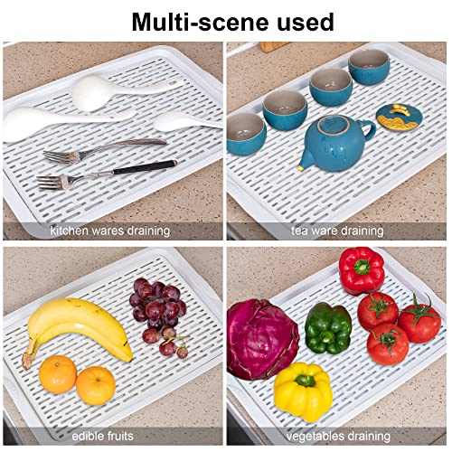 Tableware Drying Tray,Plastic drying dish, 16.2"×11"white,Draining plate,Double Layer Drain Tray, Drying dish,Dish Drying tray.Drain tray for tableware,cups,fruits,vegetables and condiments