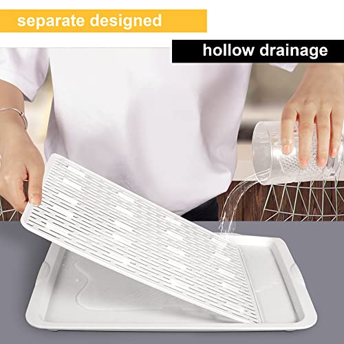 Tableware Drying Tray,Plastic drying dish, 16.2"×11"white,Draining plate,Double Layer Drain Tray, Drying dish,Dish Drying tray.Drain tray for tableware,cups,fruits,vegetables and condiments
