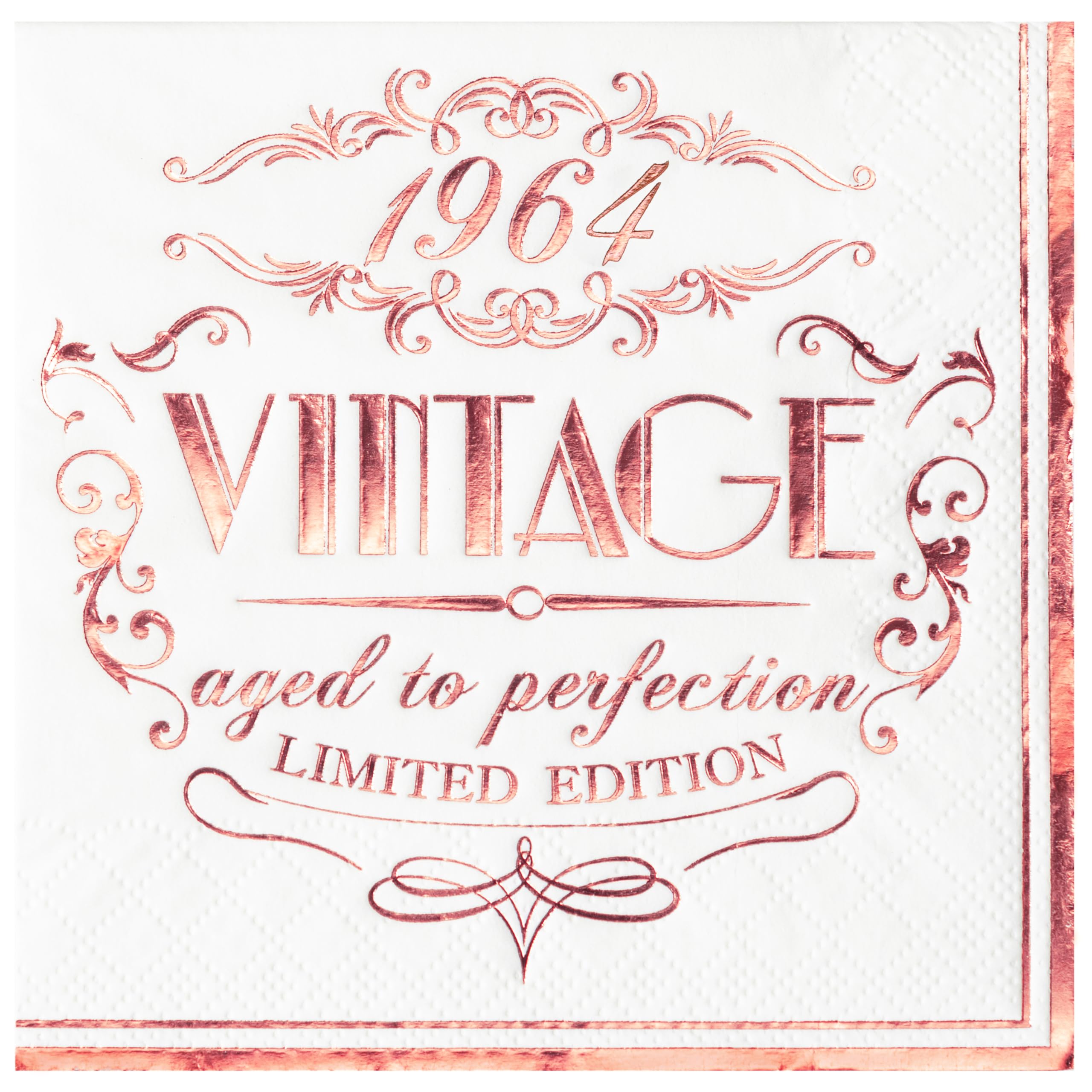 Crisky 60th Birthday Cocktail Napkins for Women 60th Birthday Table Decorations Rose Gold Vintage 1964 Beverage Dessert Cake Table Decorations Party Supplies 50 Count, 3-ply