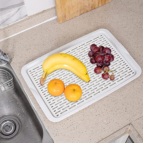 Tableware Drying Tray,Plastic drying dish, 16.2"×11"white,Draining plate,Double Layer Drain Tray, Drying dish,Dish Drying tray.Drain tray for tableware,cups,fruits,vegetables and condiments