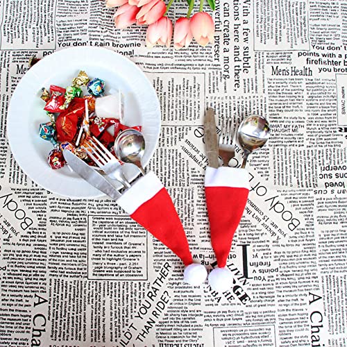 nanaxagly Christmas Santa Hats Silverware Holders Xmas Tableware Fork Spoon Knife Storage Bag - Xmas Party Dinner Table Dinnerware Decorations Supplies, 10PCS Mini Santa Hats