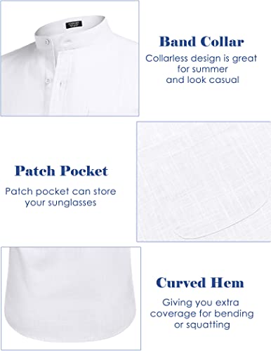 COOFANDY Men's Casual Button Down Long Sleeve Shirt White Linen Shirt Beach Summer Shirts