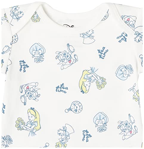 Amazon Essentials Disney | Marvel | Star Wars | Princess Baby Girls' Short-Sleeve Bodysuits, Pack of 6, 6-Pack Alice Tea Party, 0-3 Months