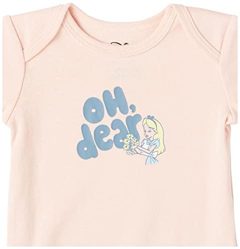 Amazon Essentials Disney | Marvel | Star Wars | Princess Baby Girls' Short-Sleeve Bodysuits, Pack of 6, 6-Pack Alice Tea Party, 0-3 Months