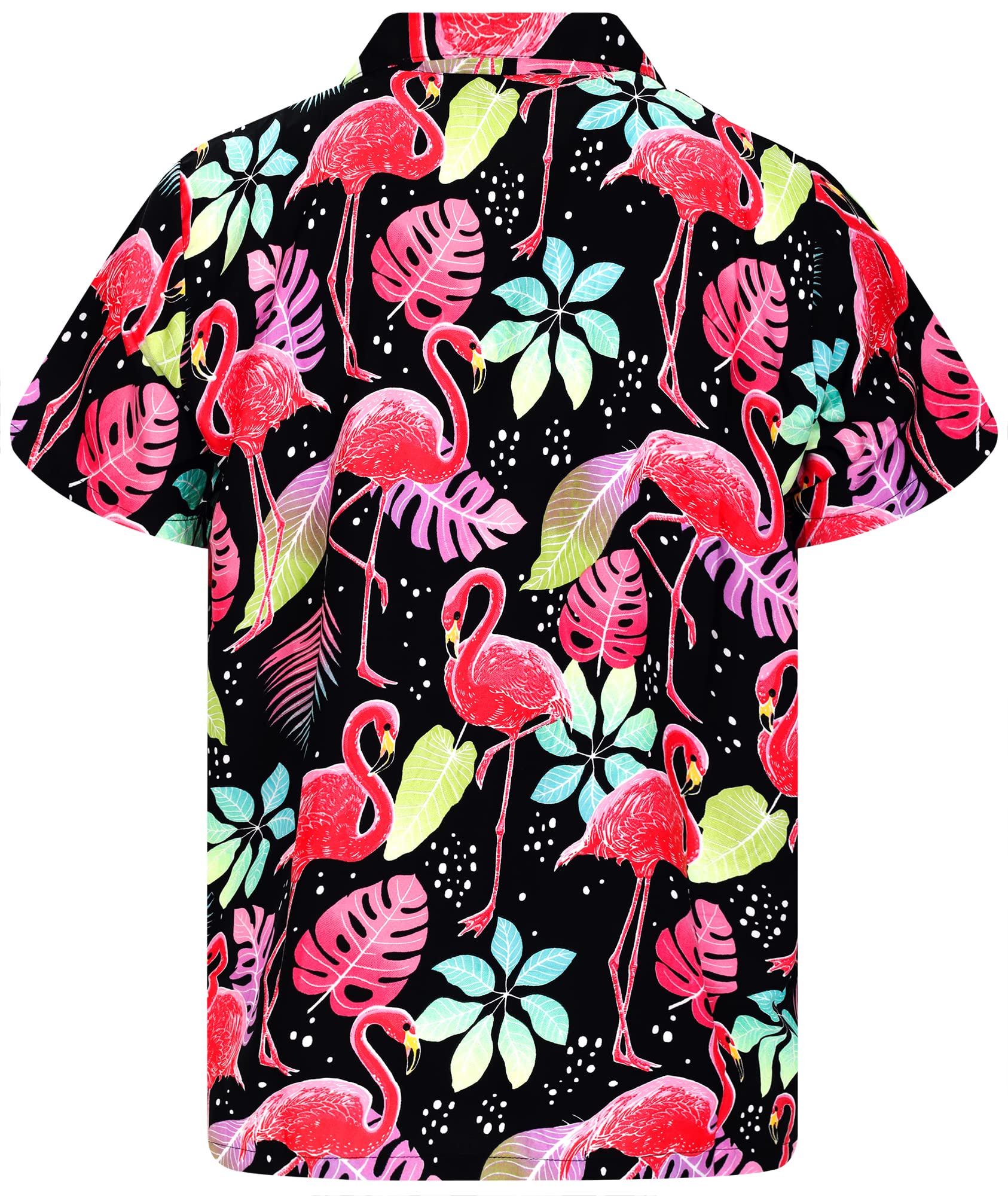 KING KAMEHA Funky Hawaiian Shirt, Shortsleeve, Funky Flamingos, Black, XL