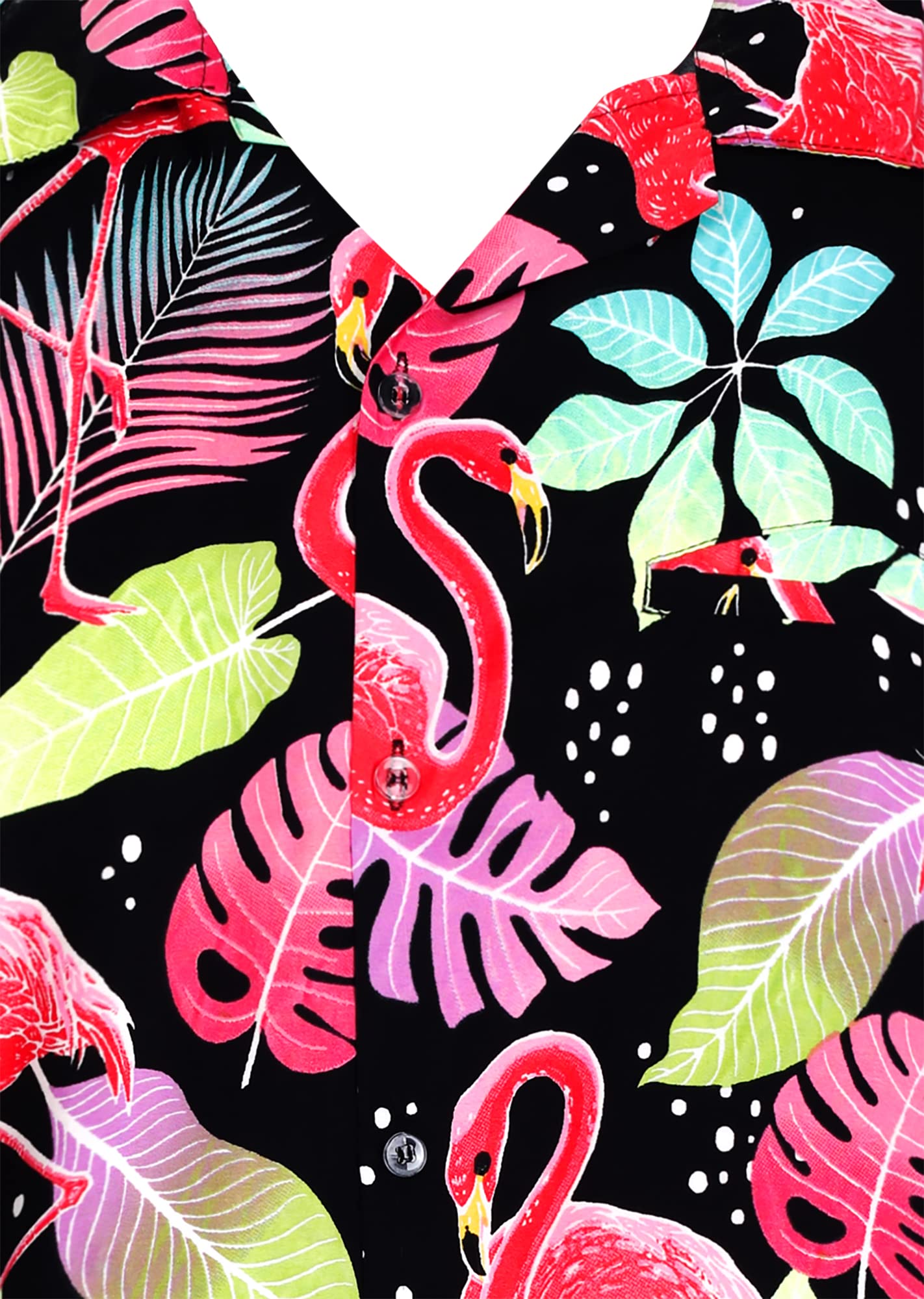 KING KAMEHA Funky Hawaiian Shirt, Shortsleeve, Funky Flamingos, Black, XL