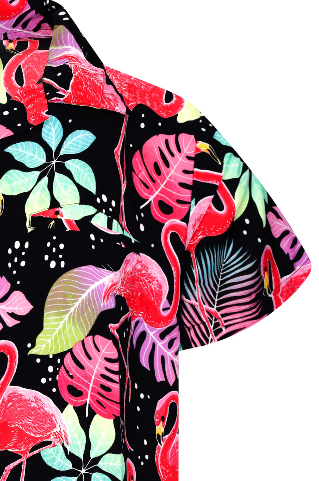 KING KAMEHA Funky Hawaiian Shirt, Shortsleeve, Funky Flamingos, Black, XL