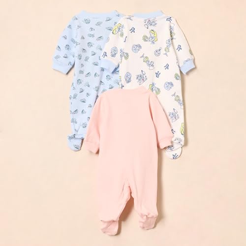 Amazon Essentials Disney | Marvel | Star Wars | Princess Baby Girls' Cotton Coveralls, Pack of 3, Alice Tea Party, 6-9 Months