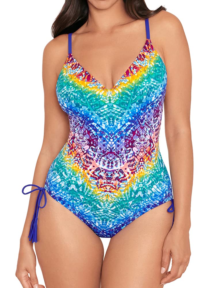 Skinny Dippers Women's Swimwear Alice Shape Shifter V-Neckline Soft Cup One Piece Swimsuit, Rainbow, Medium