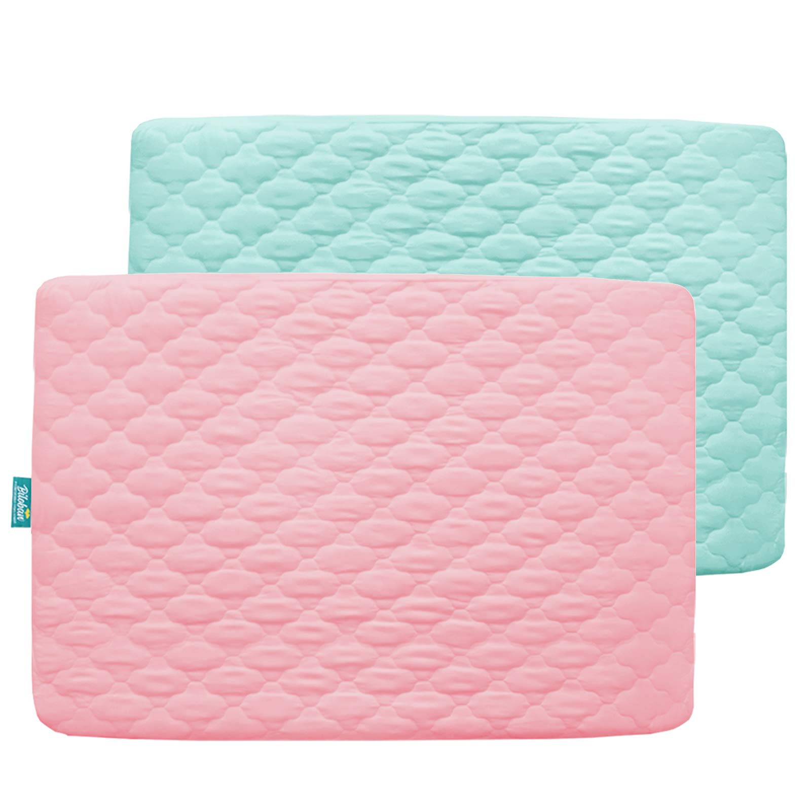 2 Pack Pack and Play Mattress Protector Sheets Fitted Waterproof Playard Mattress Pad Cover, Compatible with Graco Pack n Play & Dream On Me & Pamo Babe, Playpen/Playard Sheet, Pink&Aqua, 39" x 27"