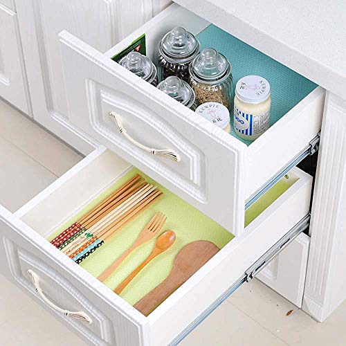 Kinweed 12 PCS Shelf Mats Refrigerator Liners Washable Refrigerator Pads Fridge Mats Drawer Table Placemats(4 Blue+4 Pink+4 Green)
