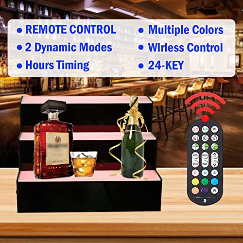 Ganggend 16 Inch 3-Step LED Lighted Liquor Bottle Display Shelf, LED Bar Shelves for Home/Commercial Bar Living Room Accessories and Decor Acrylic, Lighted Bottle Display with Remote & App Control
