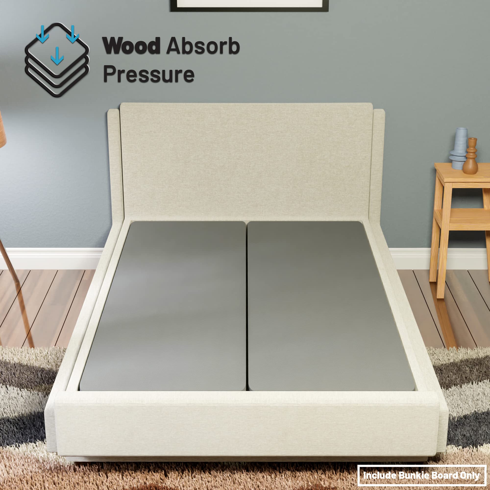 Greaton, 1.5-Inch Split Bunkie Board for Mattress/Bed Support - Fully Assembled, Improved Comfort and Support, Queen, Gray.