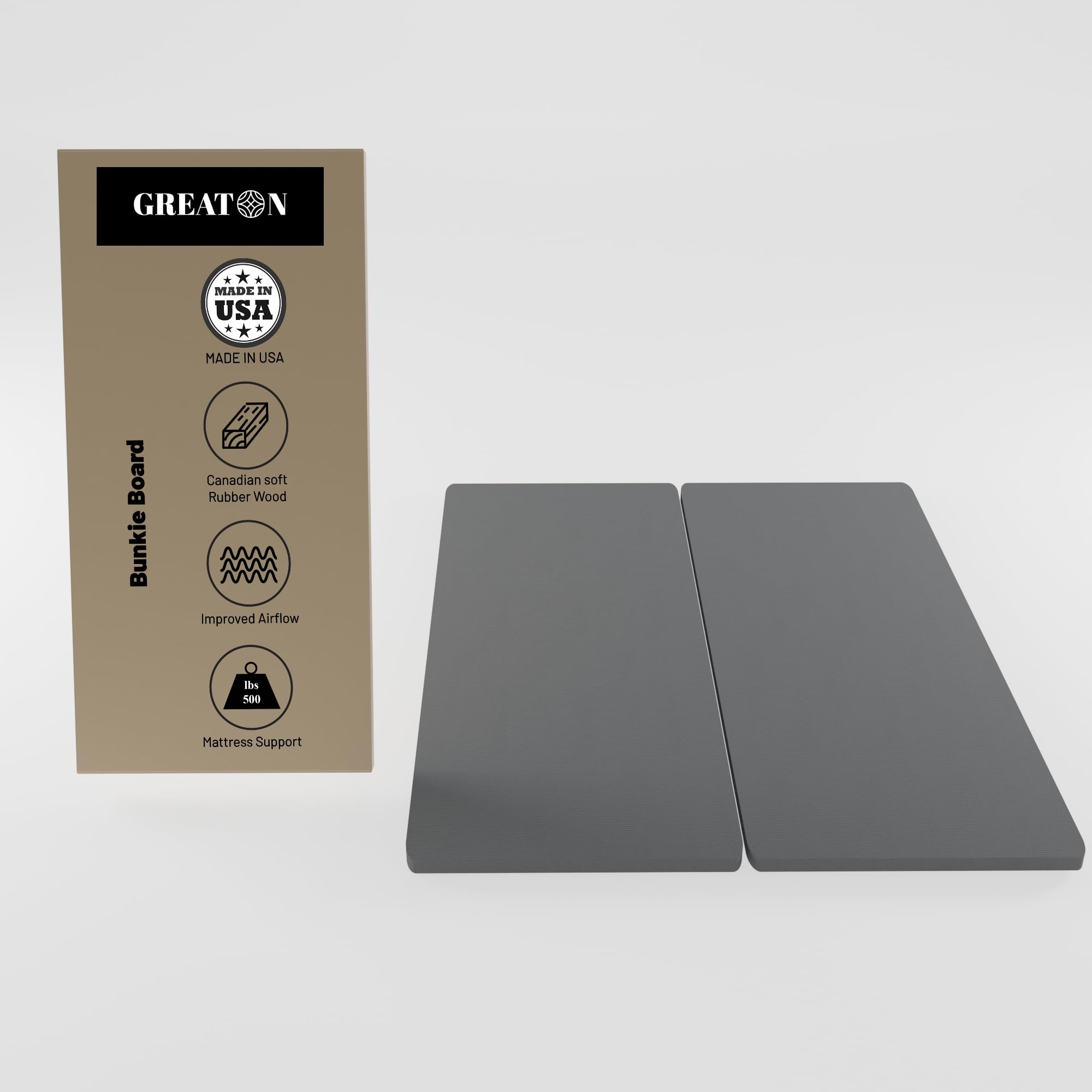 Greaton, 1.5-Inch Split Bunkie Board for Mattress/Bed Support - Fully Assembled, Improved Comfort and Support, Queen, Gray.