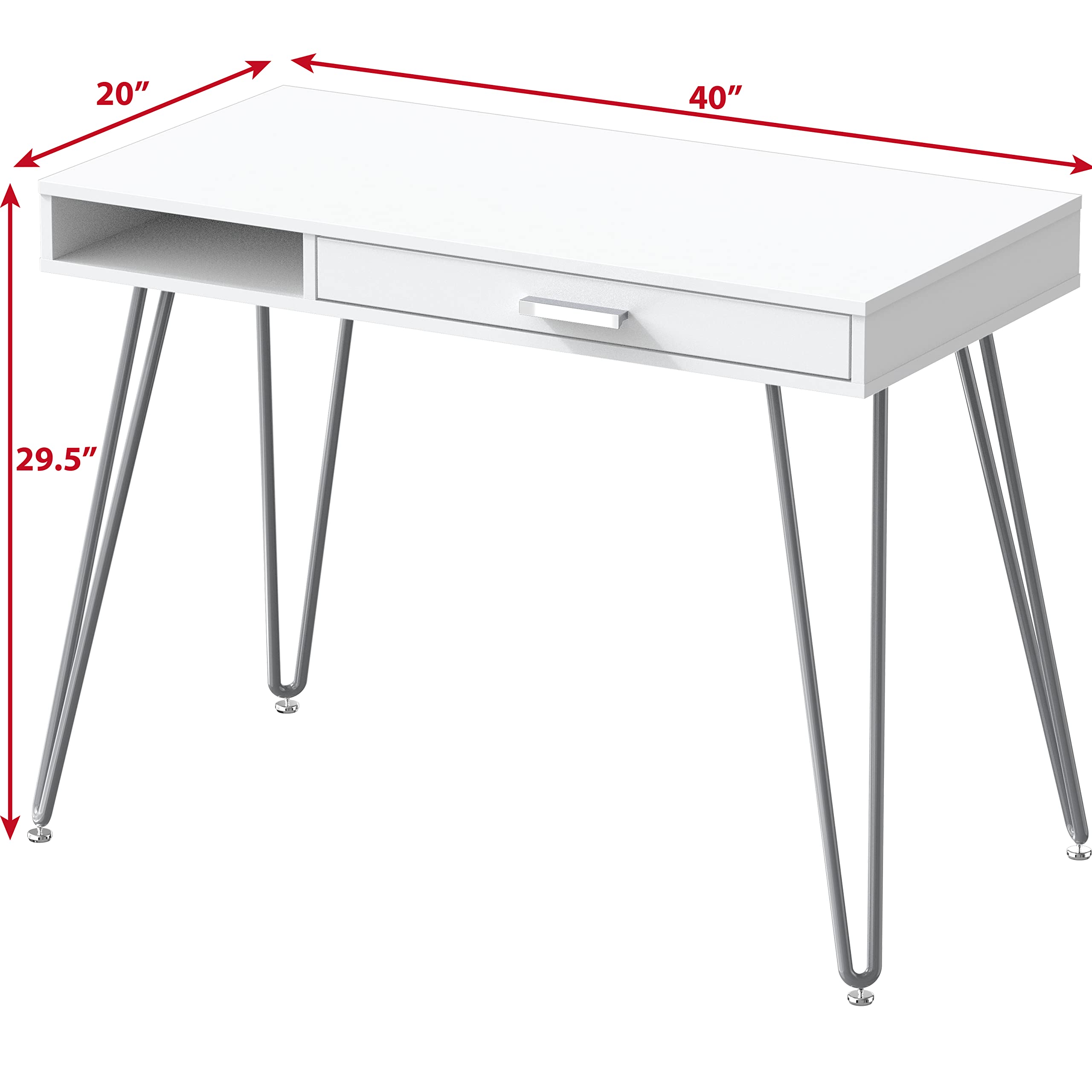 SHW Home Office Computer Hairpin Leg Desk with Drawer, White
